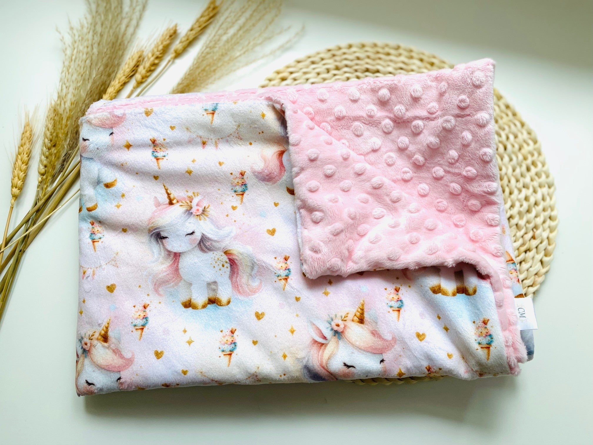 Doudou extra douce LICORNE CRÈME GLACÉE ROSE BÉBÉ – Créations Maéva